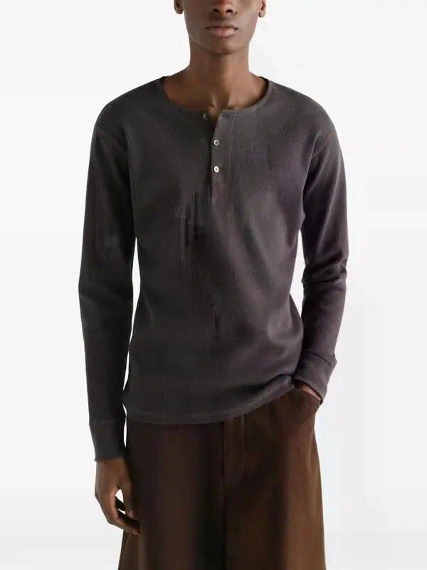 LEMAIRE Long-sleeve Henley T-shirt In Linen And Cotton Ribbed Jersey - Grey