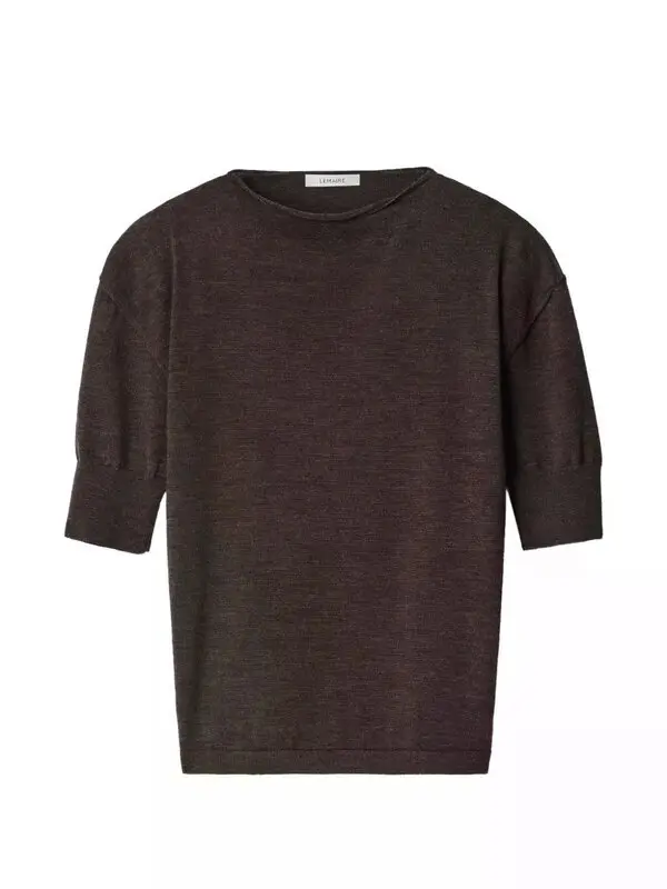 LEMAIRE Short-sleeve Sweater In Fine Merino Wool - Brown
