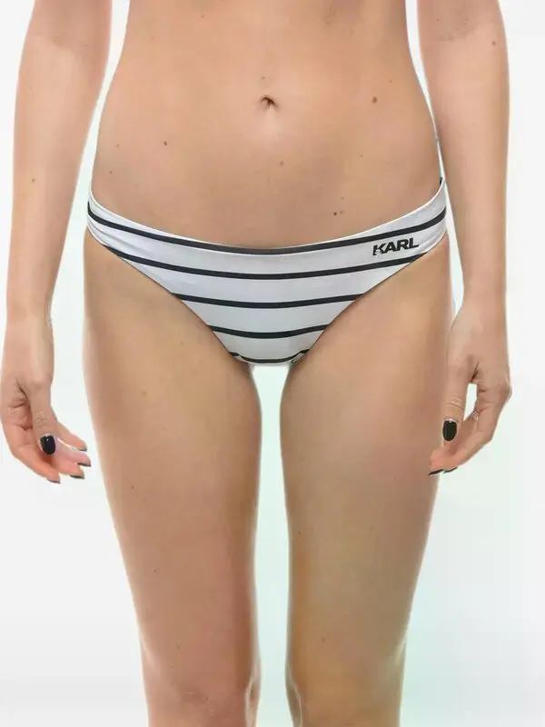 Karl Lagerfeld Logo-print Awning-striped Bikini Briefs - White