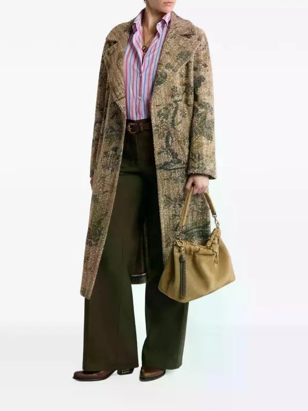 Etro Bouclé Wrap Coat With Floral And Animal Motif