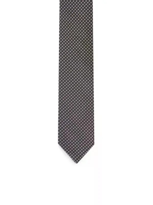 LARDINI Geometric-print Silk Tie - Grey