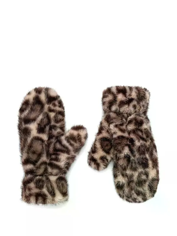 Joseph Ribkoff Leopard Print Faux Fur Mittens - Brown