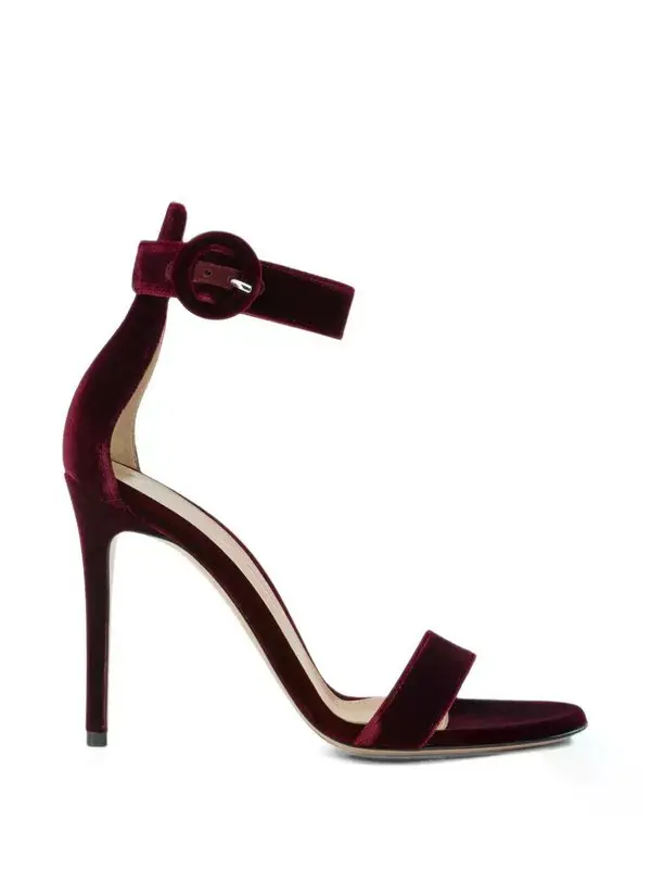 GIANVITO ROSSI Burgundy Velvet Portofino Sandals - Red