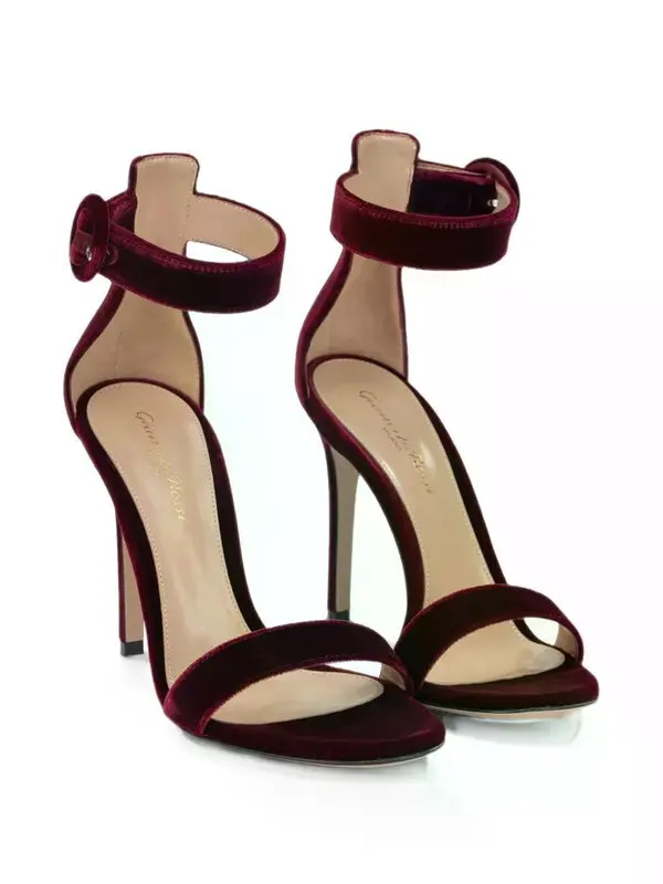 GIANVITO ROSSI Burgundy Velvet Portofino Sandals