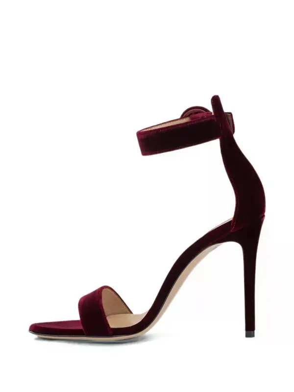 GIANVITO ROSSI Burgundy Velvet Portofino Sandals
