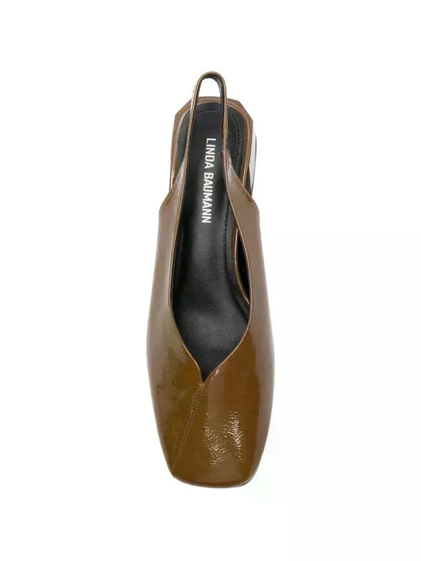 LINDA BAUMANN Patent Leather Slingback Pumps With Square Toe And Mid Block Heel - Brown