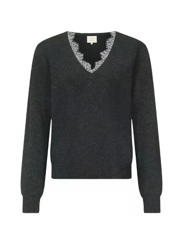 Loulou De Saison Leyla Lace-trim V-neck Sweater - Grey