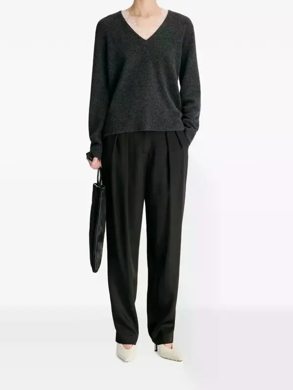 Loulou De Saison Leyla Lace-trim V-neck Sweater - Grey