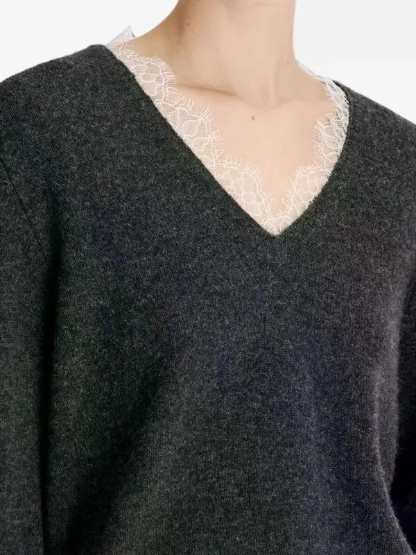 Loulou De Saison Leyla Lace-trim V-neck Sweater - Grey