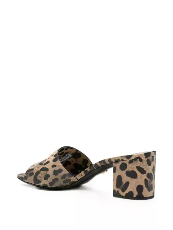 Dolce & Gabbana Leopard Print Cutout Logo Block Heel Sandals
