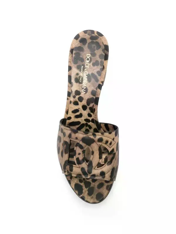 Dolce & Gabbana Leopard Print Cutout Logo Block Heel Sandals - Neutrals