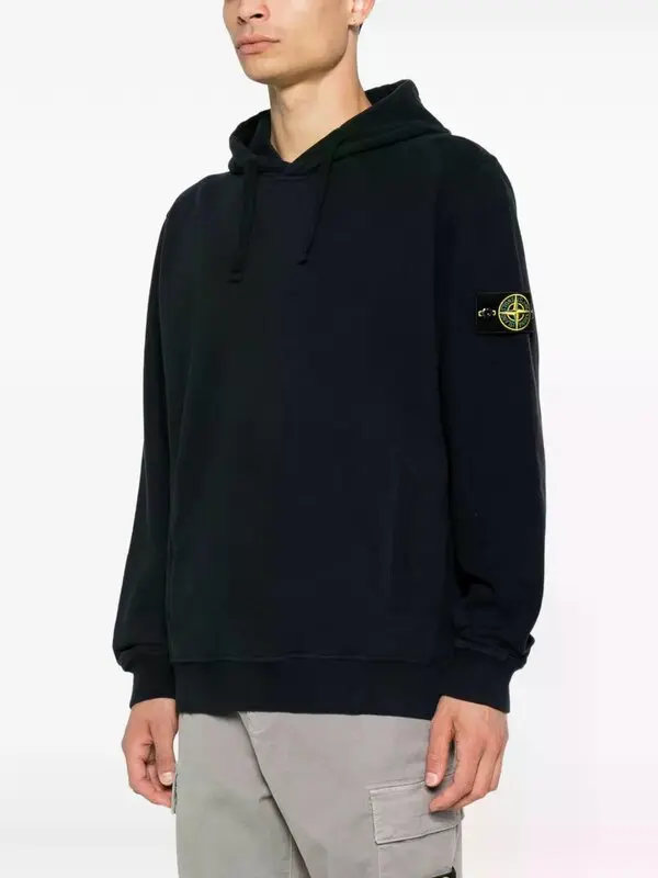 Stone Island Logo Patch Drawstring Hoodie - Blue
