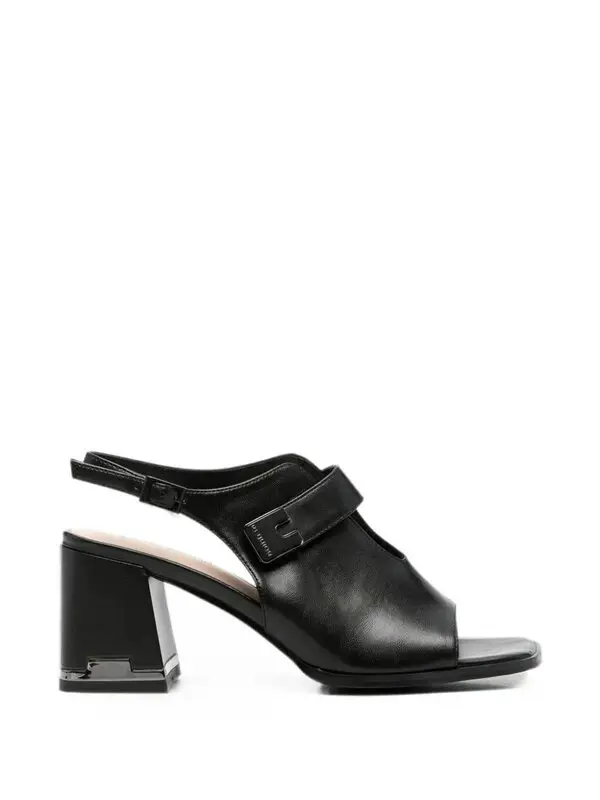 LINDA BAUMANN Buckle-detail Slingback Block Heel Sandals - Black