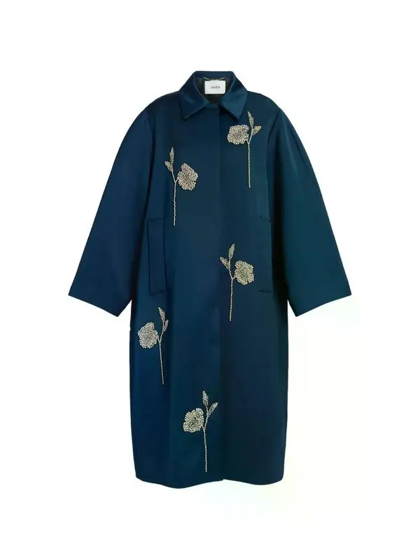 Erdem Embroidered Satin Coat - Blue