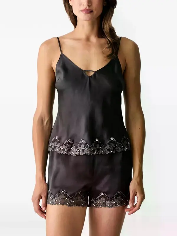 Chantelle Lace-trimmed Satin Pajama Top - Black