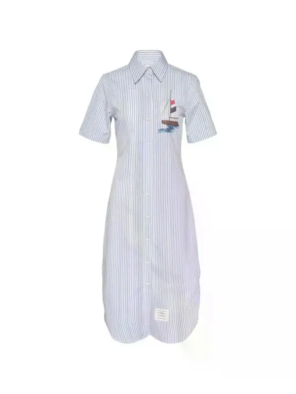 Thom Browne Striped Embroidered Mini Shirt Dress - White