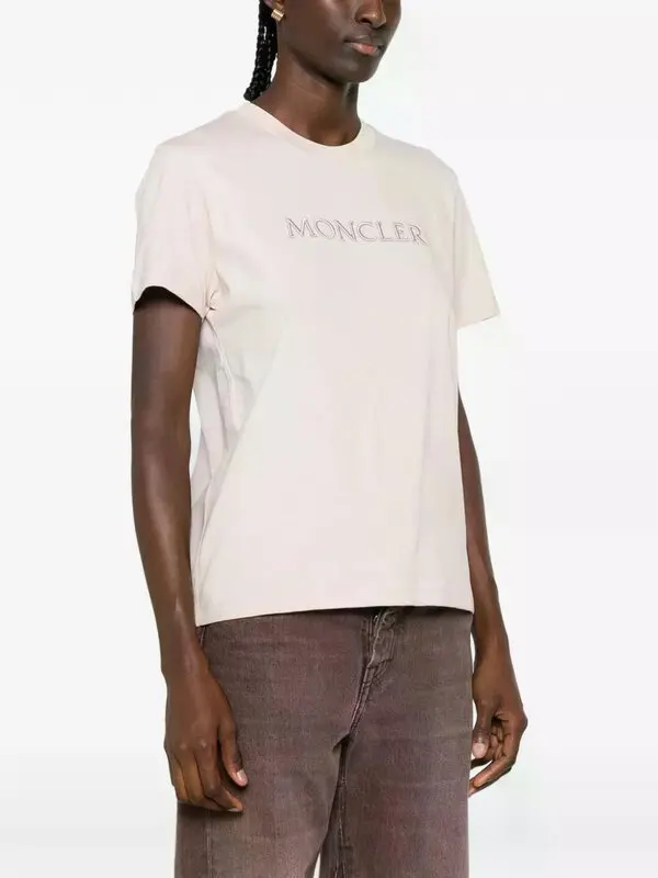 Moncler Embroidered Logo T-shirt - Neutrals