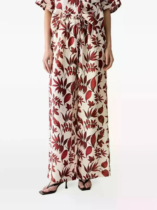 VICOLO Leaf-print Wide-leg Palazzo Pants - Neutrals