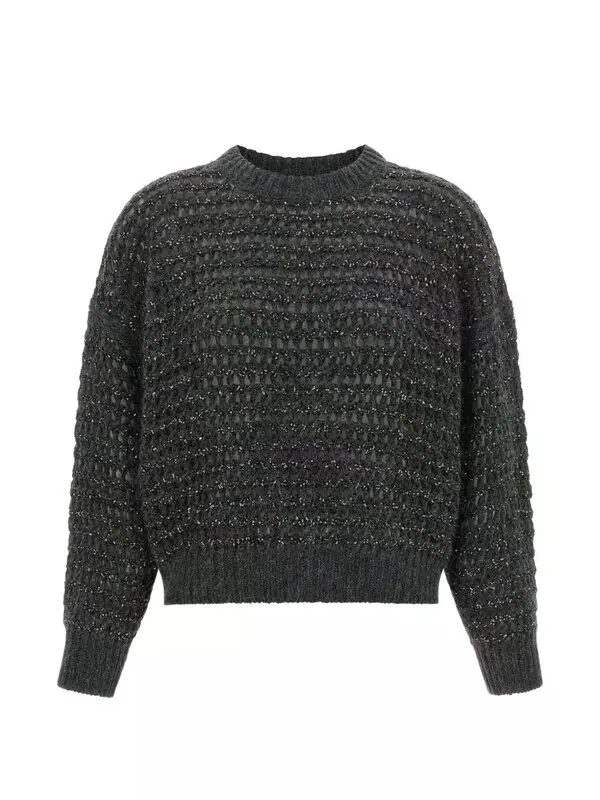 Brunello Cucinelli Sequin-embellished Open-mesh Sweater - Grey