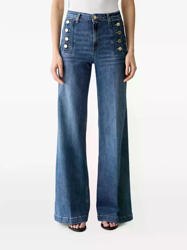 VICOLO Button-embellished Wide-leg Jeans - Blue