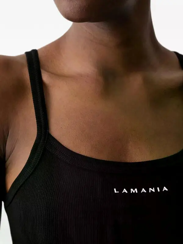 LA MANIA Ribbed Knit Logo Print Top