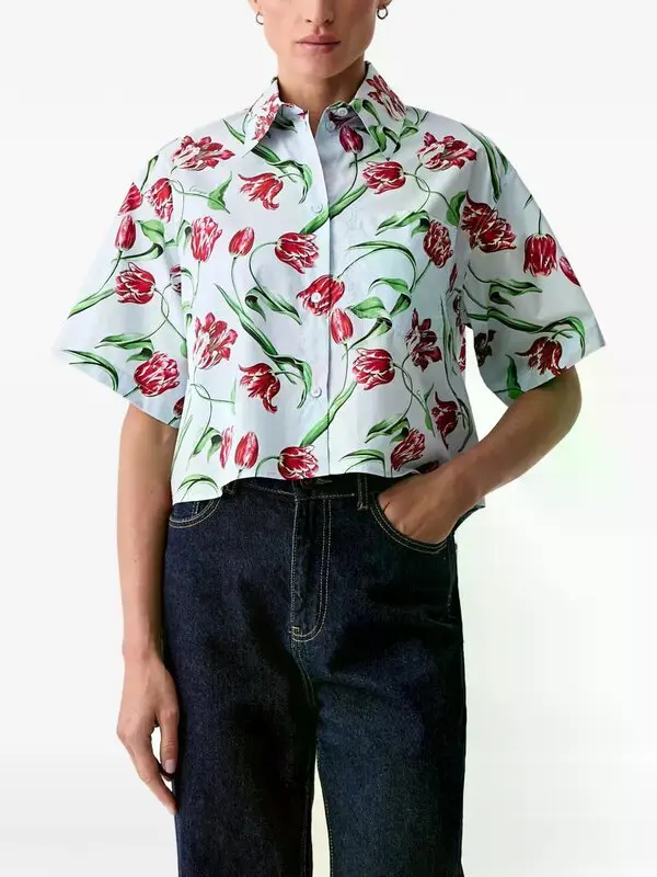 Kenzo Floral-print Cropped Shirt - Blue