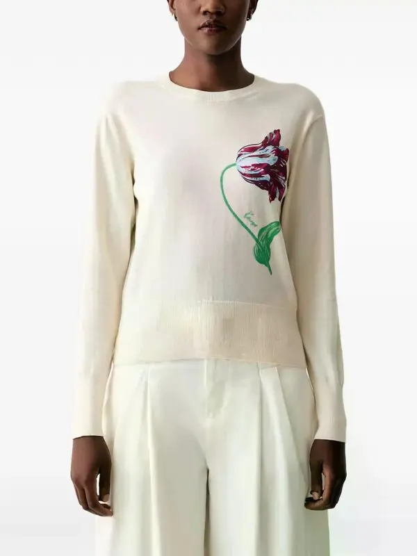 Kenzo Floral Intarsia Knit Sweater - Neutrals