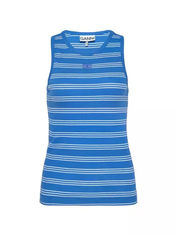 GANNI Striped Ribbed Tank Top - Blue