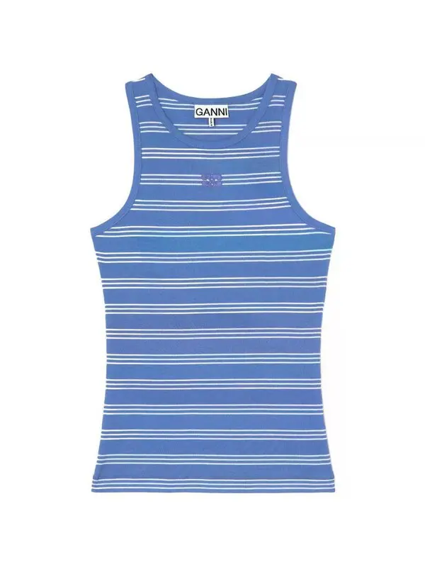 GANNI Striped Ribbed Tank Top - Blue