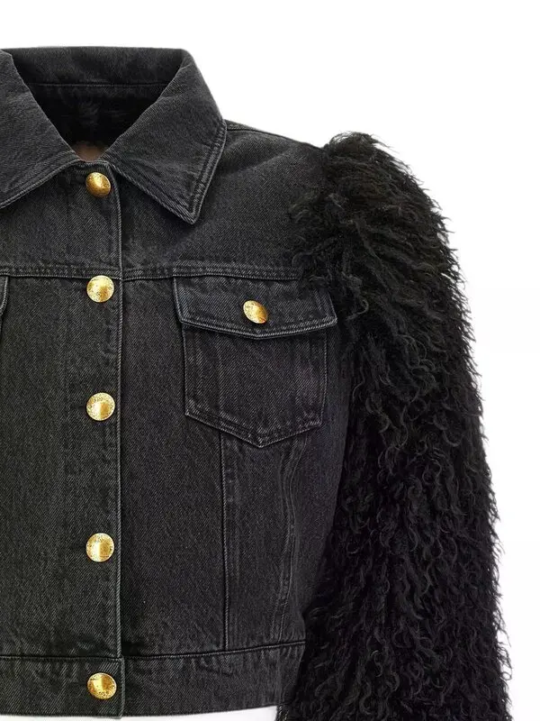 TWINSET Textured Sleeve Cropped Denim Jacket