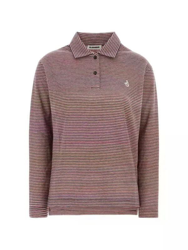 JIL SANDER Striped Long-sleeve Polo Shirt - Red