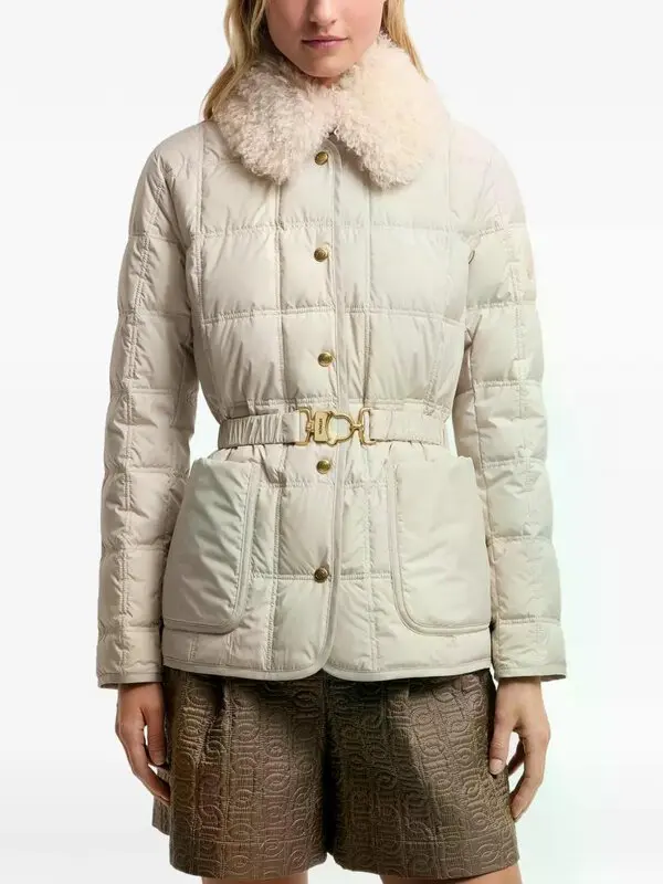 Moncler Cygnes Quilted Down Jacket With Detachable Shearling Collar - Neutrals