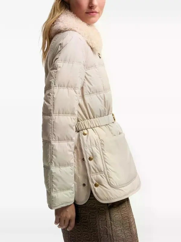Moncler Cygnes Quilted Down Jacket With Detachable Shearling Collar - Neutrals