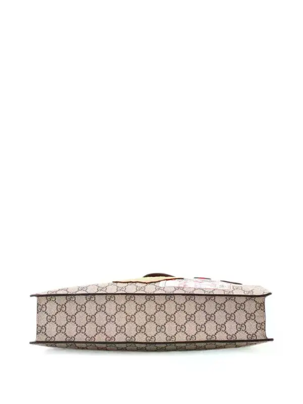 Gucci Gg Coated Canvas North South Tote Bag With Applique - Brown