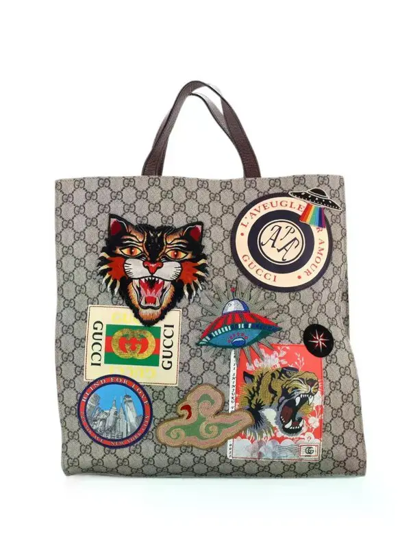 Gucci Gg Coated Canvas Applique North South Tote Bag - Brown