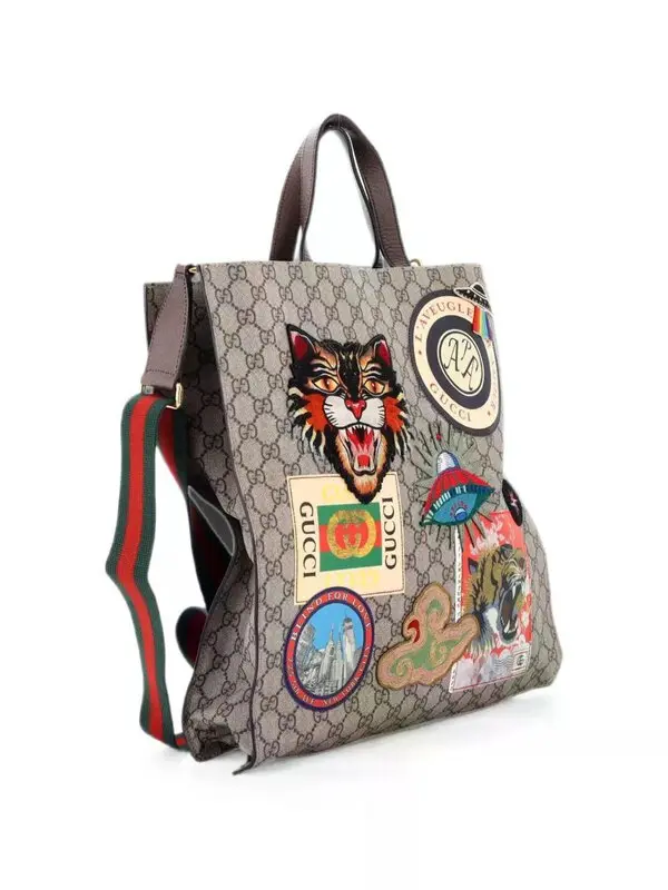 Gucci Gg Coated Canvas Applique North South Tote Bag - Brown