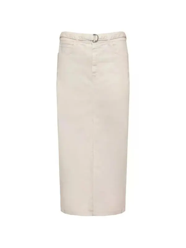 Marella Belted Front-vent Straight Midi Denim Skirt - White