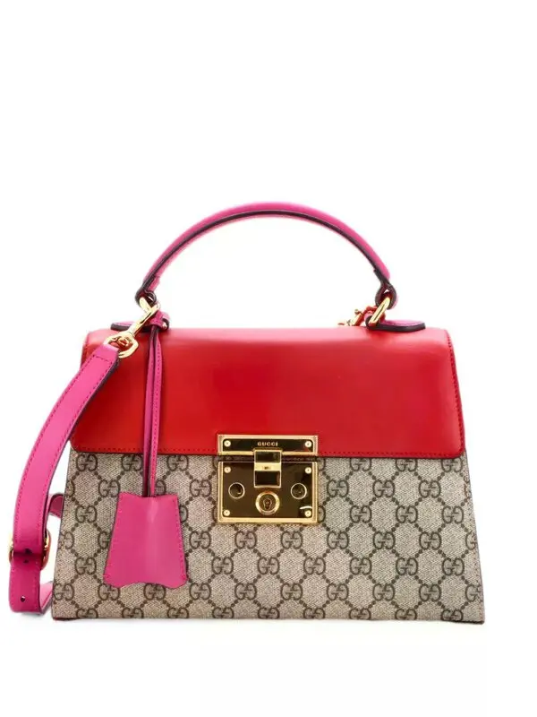 Gucci Padlock Top Handle Bag Gg Coated Canvas And Leather Small Satchel - Brown