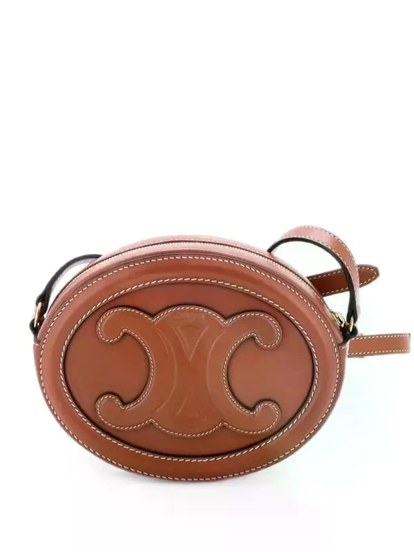 Celine Triomphe Oval Leather Mini Crossbody Bag - Brown