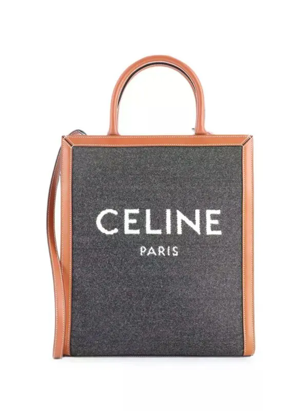 Celine Vertical Cabas Felt With Leather Small Tote Bag - Brown
