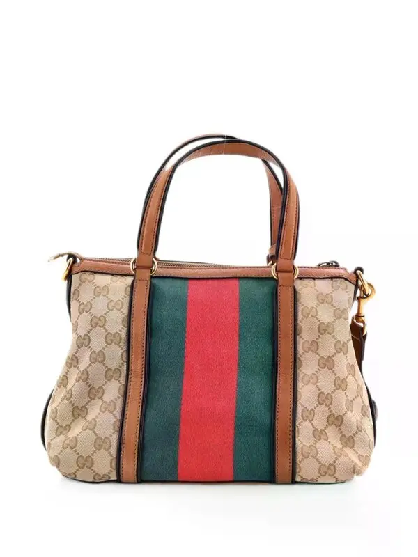 Gucci Rania Convertible Top Handle Bag Web Gg Canvas Satchel - Brown