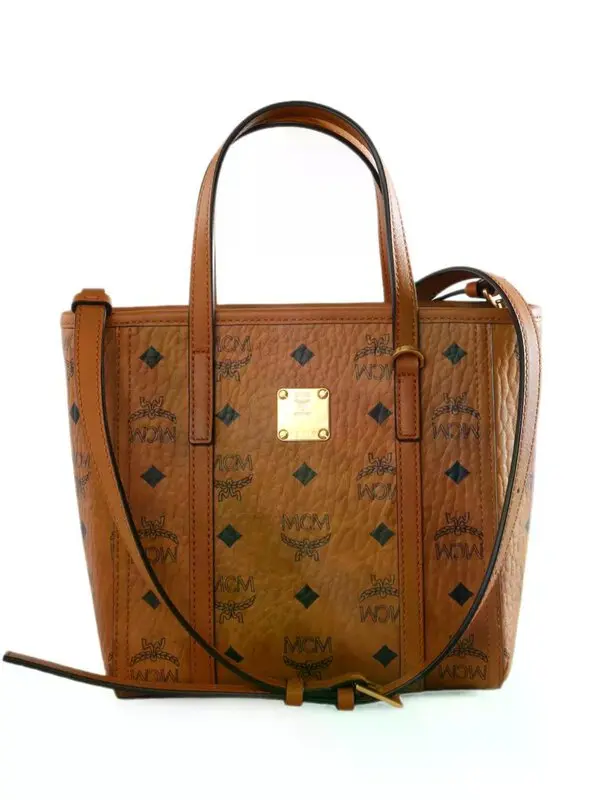 Mcm Toni Visetos-print Logo-plaque Tote Bag - Brown