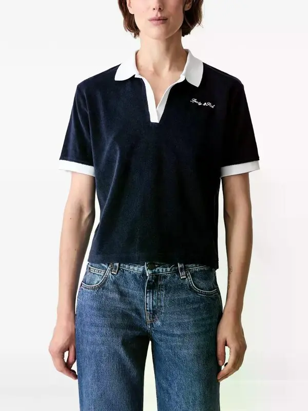 SPORTY & RICH Logo-embroidered Towelling V-neck T-shirt - Blue
