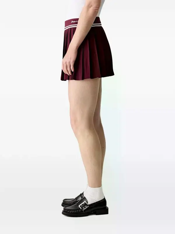 SPORTY & RICH Abigail Pleated Logo-embroidered Mini Skirt - Red