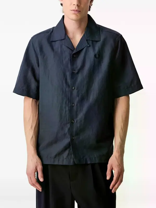 Fred Perry Embroidered-logo Camp-collar Shirt - Blue