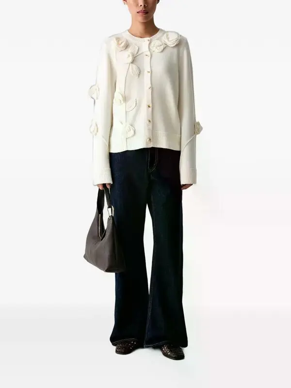 Farm Rio Floral-appliqué Button-up Cardigan - Neutrals