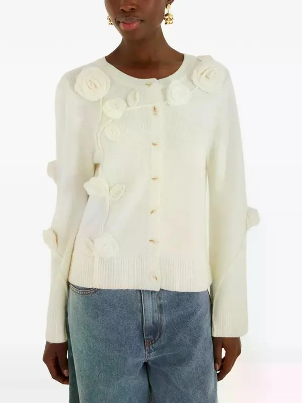 Farm Rio Floral Appliqué Button-up Cardigan - Neutrals