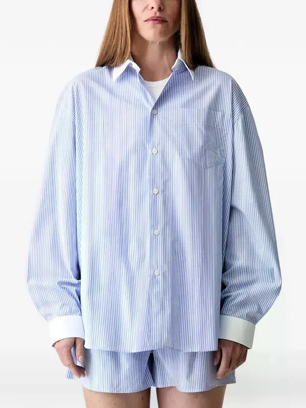 SPORTY & RICH Src Striped Embroidered-logo Shirt - Blue