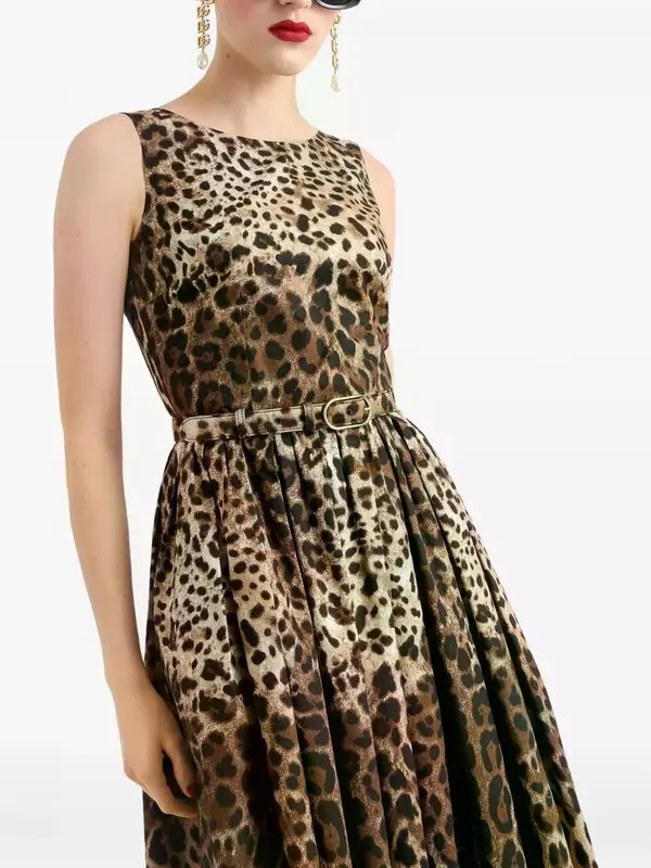 Dolce & Gabbana Leo-print Cotton Poplin Dress - Neutrals