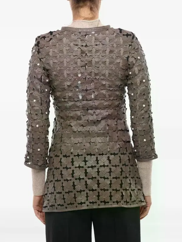 CABAN ROMANTIC Flower-appliqué Lbrown Eather Coat - Brown